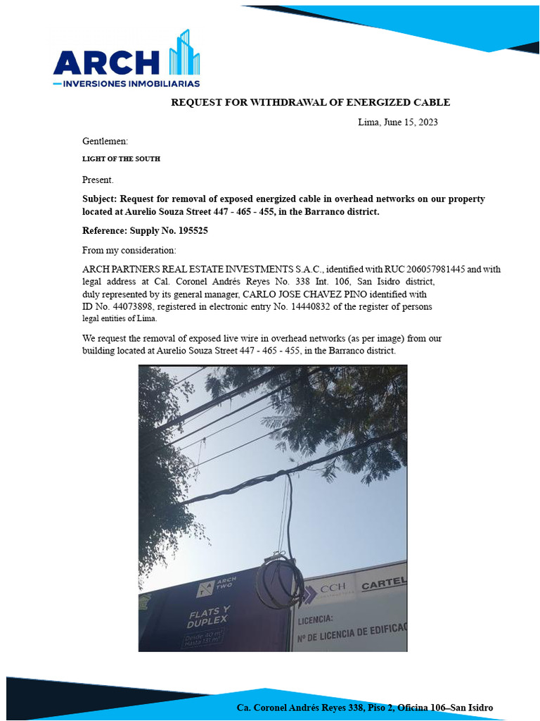 Model Request For The Removal of Energized Cable | PDF