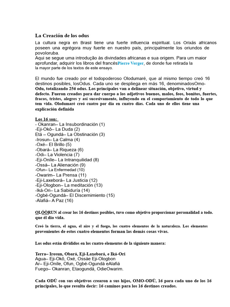La Creación de los odus (en Libros de Pierre Verger) | PDF