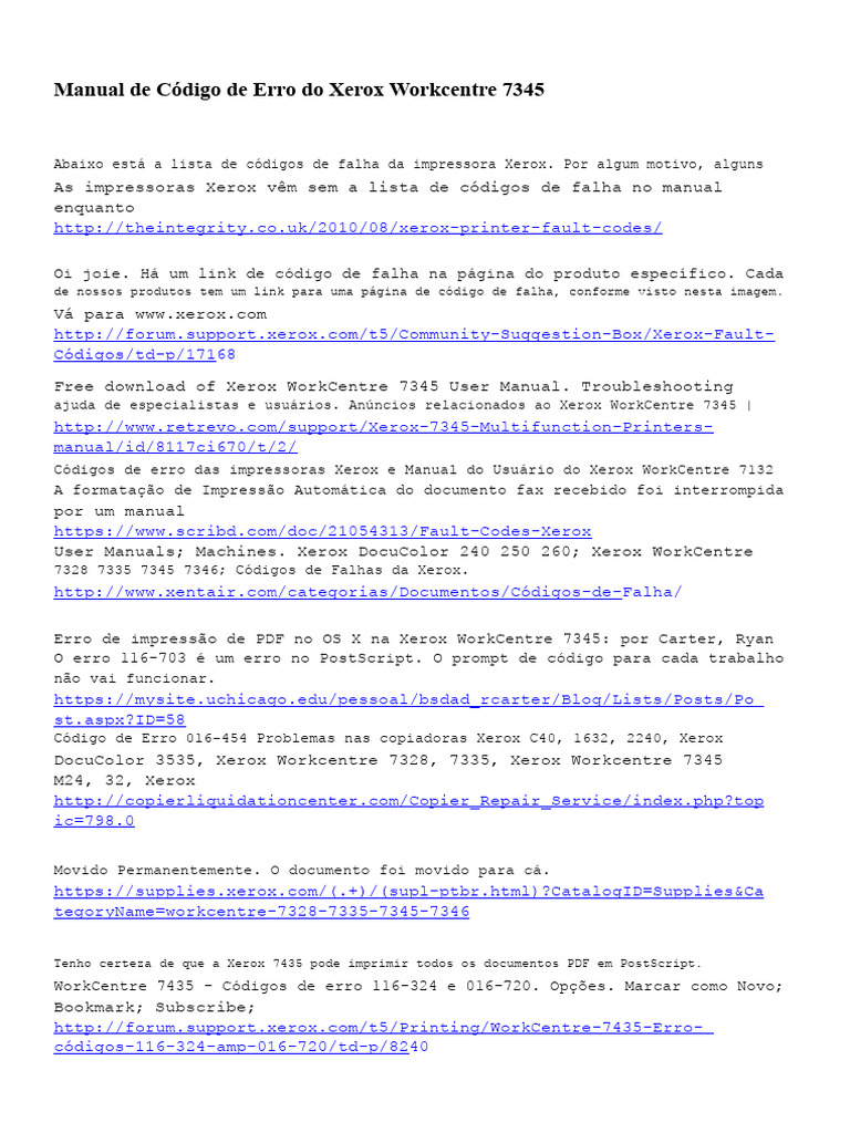 Dokumen.tips Xerox Workcentre 7345 Manual de Códigos de Erro Manual de Códigos de Erro ...