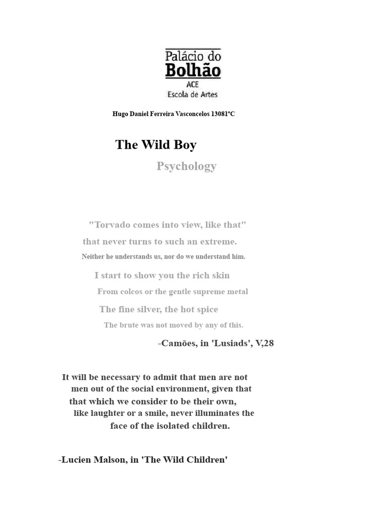 The Wild Boy. Analysis and Questions. | PDF | Behavioural Sciences ...