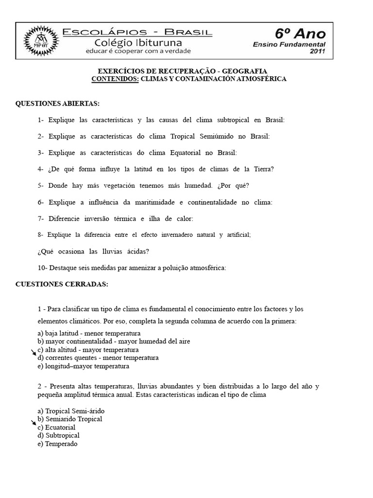 Geografía - 6º grado - EF9.docx | PDF | Clima | Herida