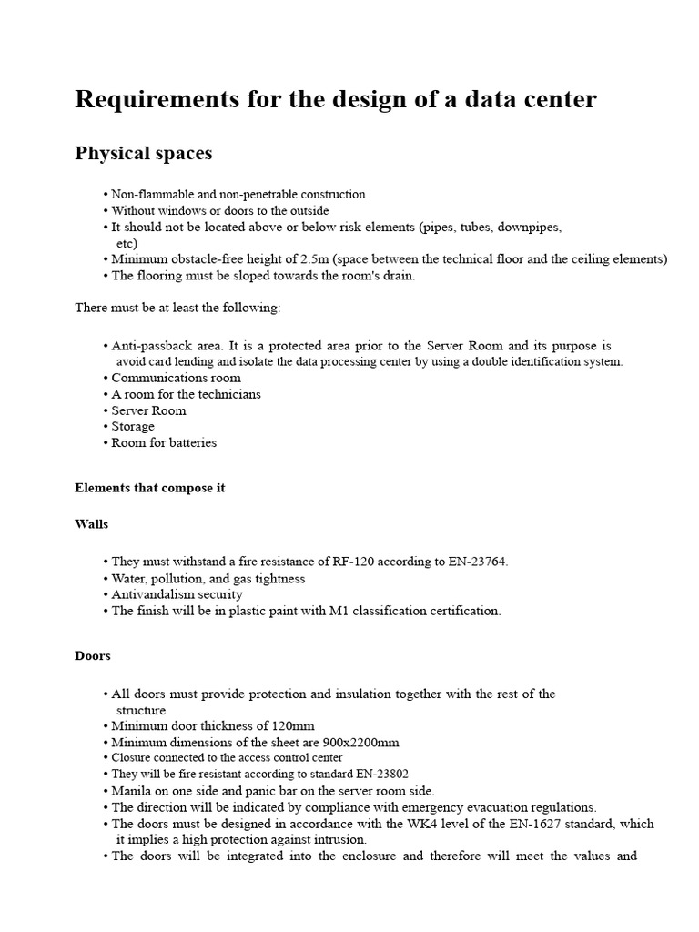 Requirements For The Design of A Data Center | PDF | Data Center | Door