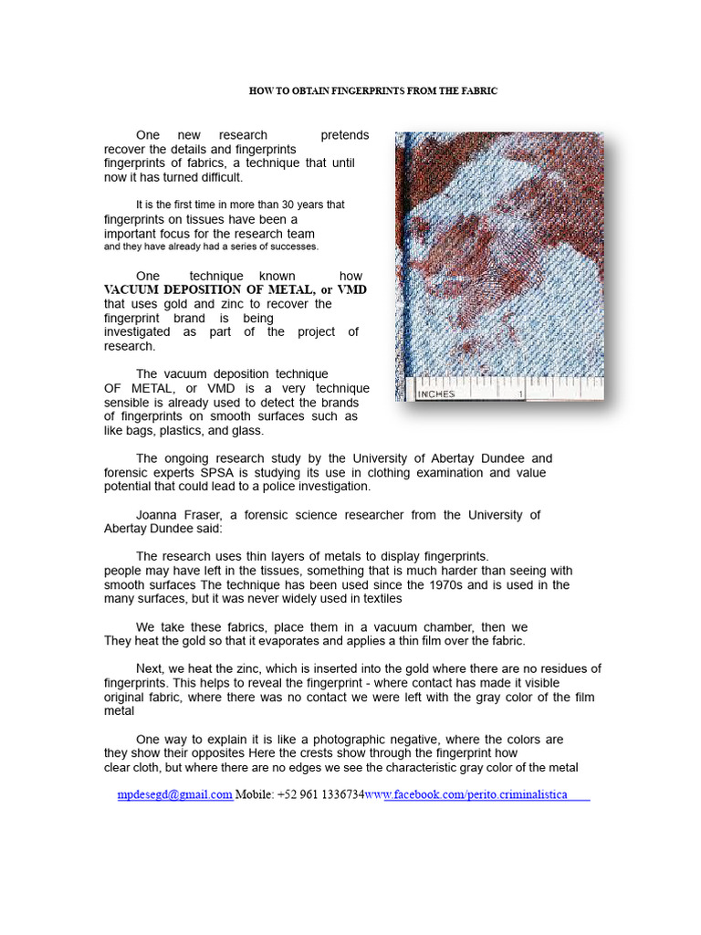 Recovering Fingerprints from Fabric | PDF | Fingerprint | Textiles