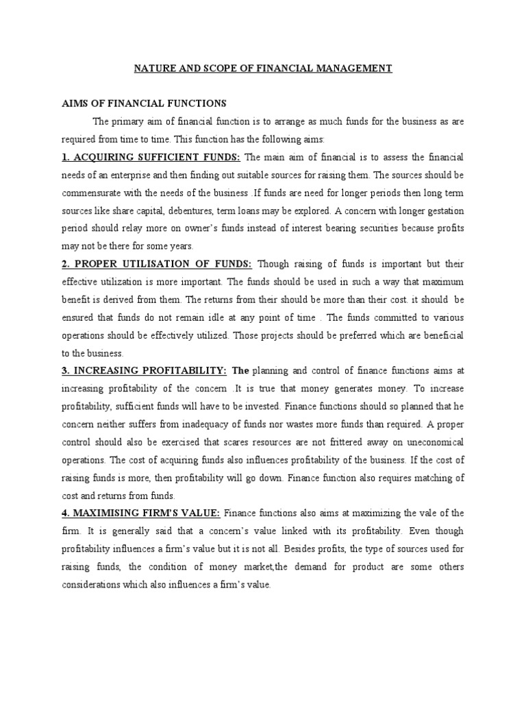 Nature and Scope of Financial Management | PDF | Financial Capital ...