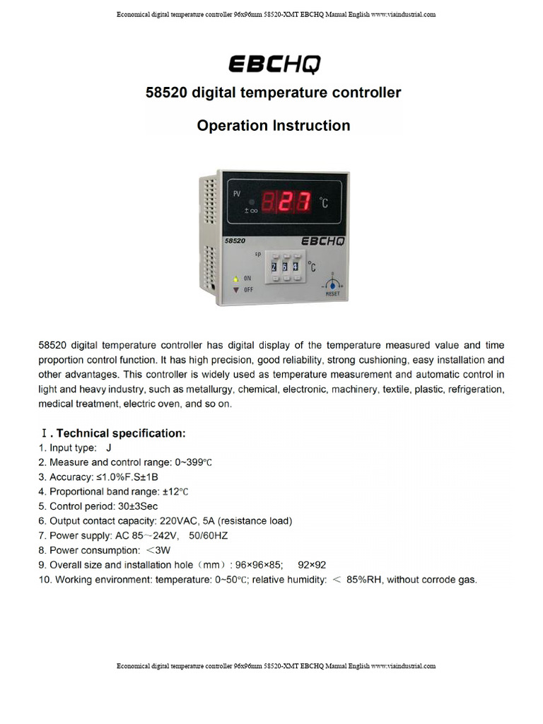Digital Temperature Control Economical 96x96mm 58520 XMT Ebchq Manual ...