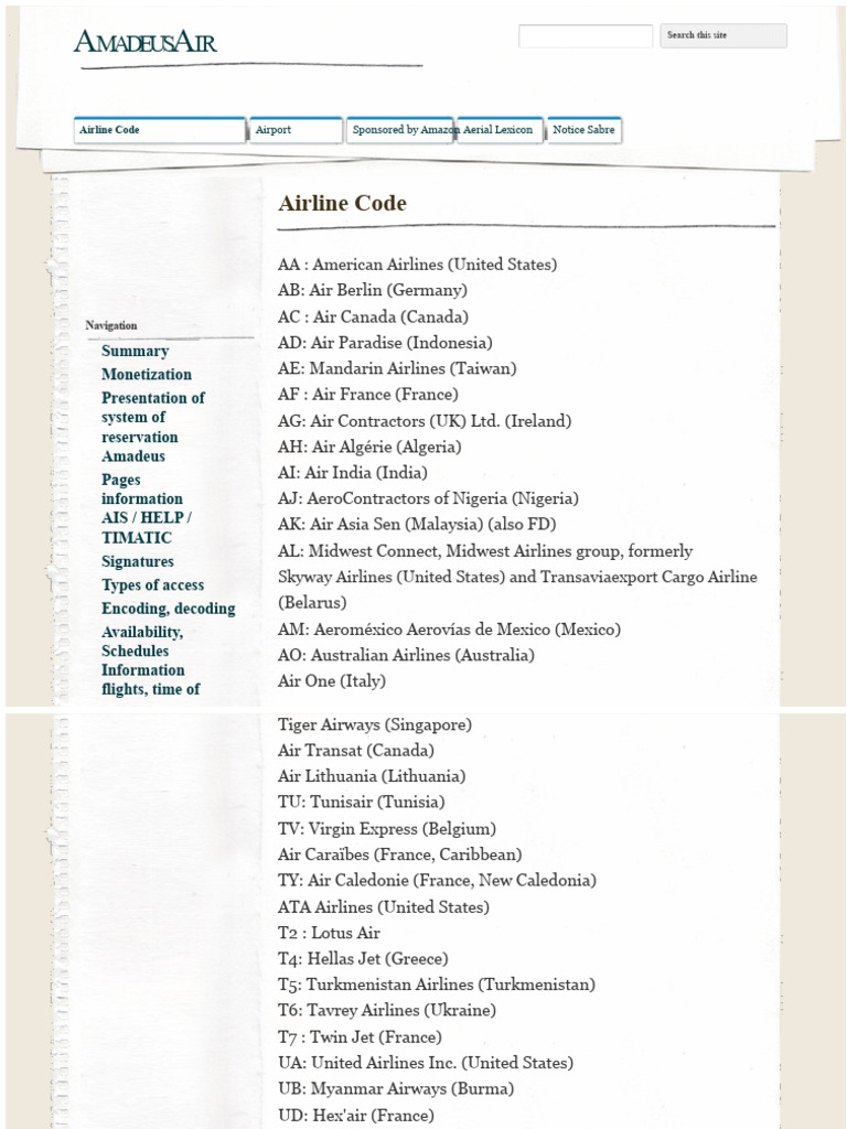 Airline Code - Amadeus Air | PDF