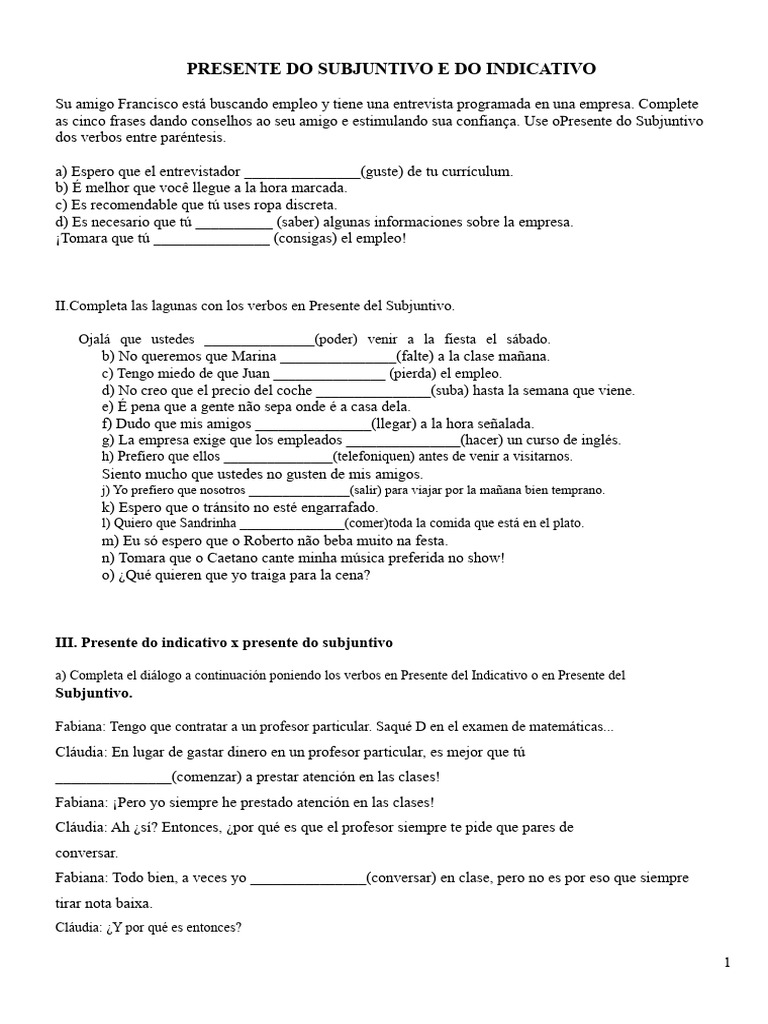 Presente Subjuntivo e Indicativo en Español | PDF