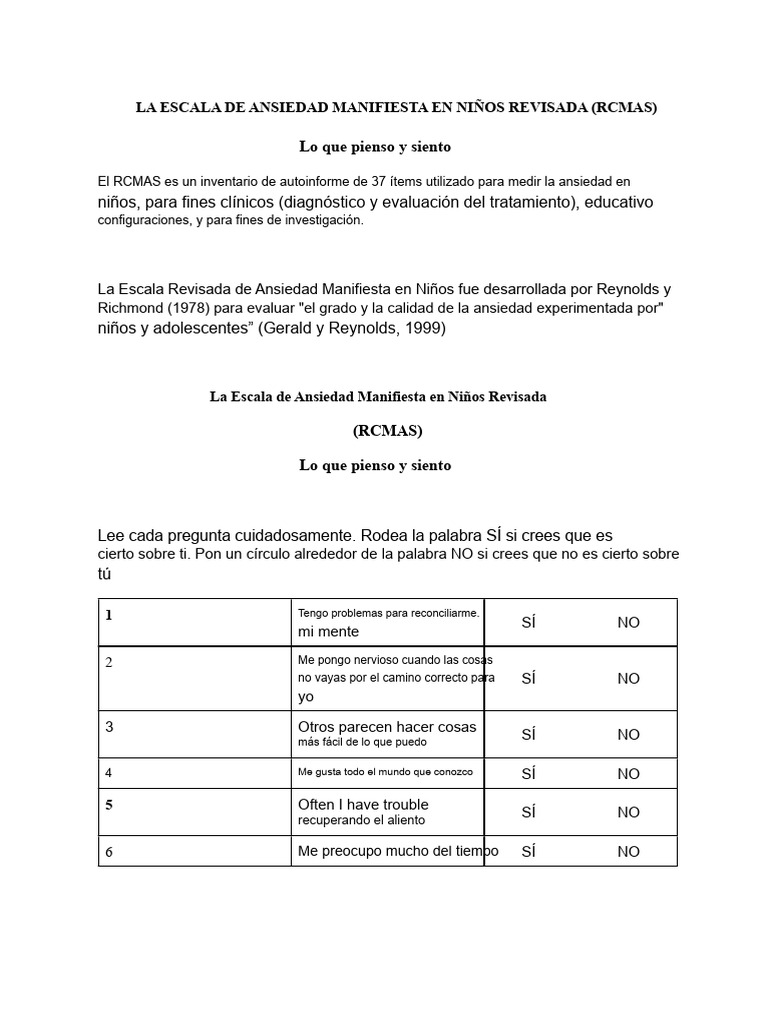 Rcmas | PDF | Ansiedad | Sicología