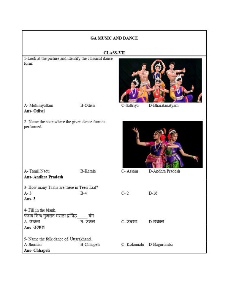 Classical Dance Forms and Taalis Quiz | PDF