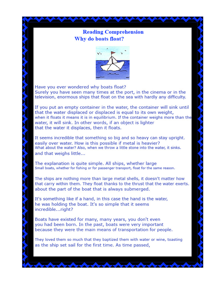 Reading Comprehension Physics | PDF | Boats | Buoyancy