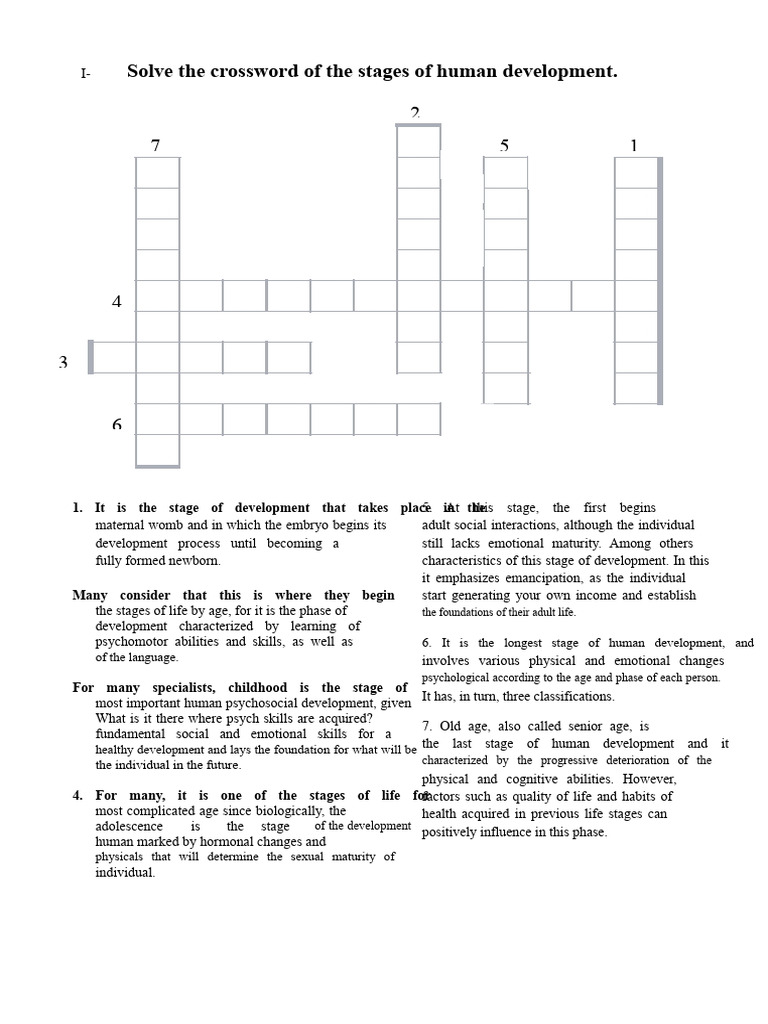 Solve the crossword of the stages of human development (1) | PDF ...