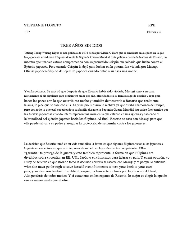 Análisis de "Tatlong Taong Walang Diyos" | PDF | Segunda Guerra Mundial