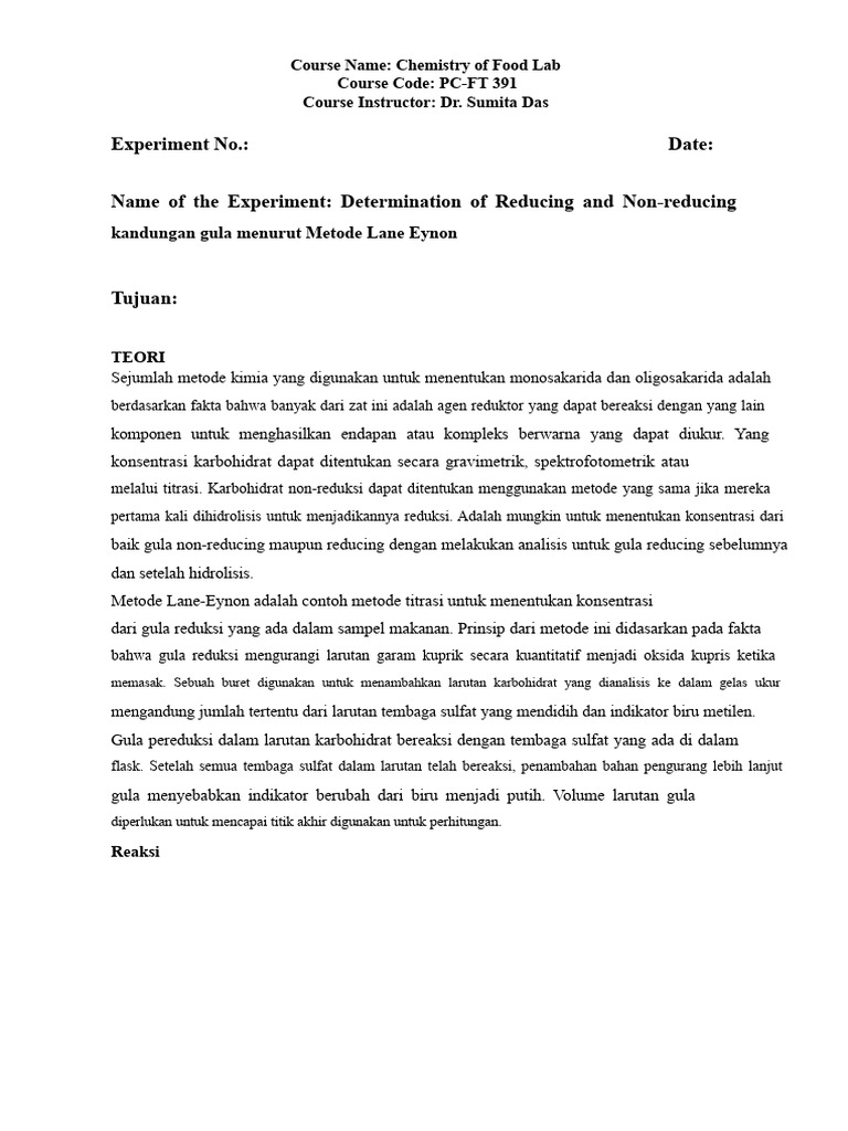 Metode Lane-Eynon untuk Gula dalam Makanan | PDF