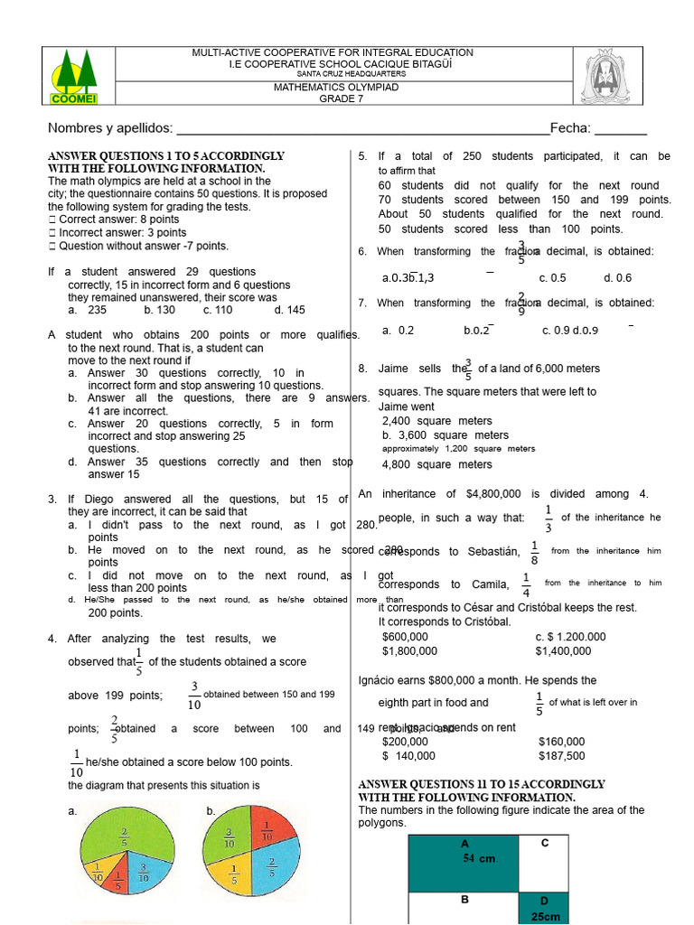 seventh grade math olympics | PDF