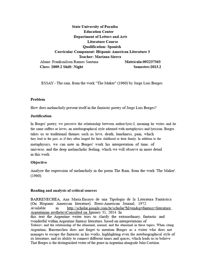 ESSAY - The Rain, from the work "The Maker" (1960) by Jorge Luis Borges ...