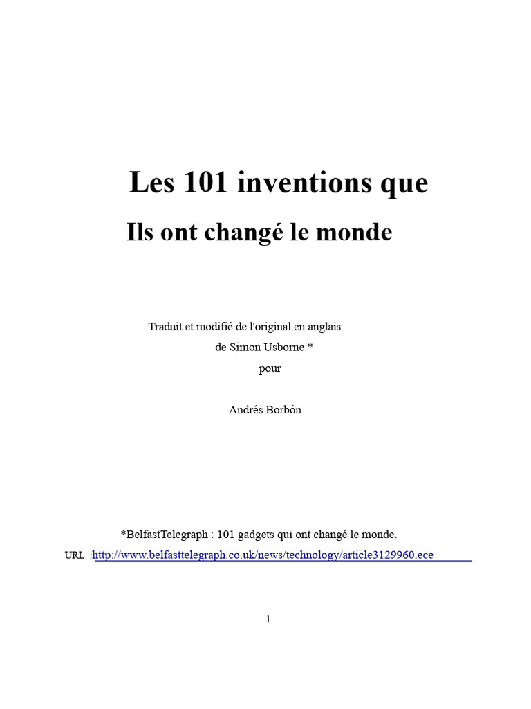101 Inventions Qui Ont Changé le Monde | PDF | Crayon | Montre (horlogerie)