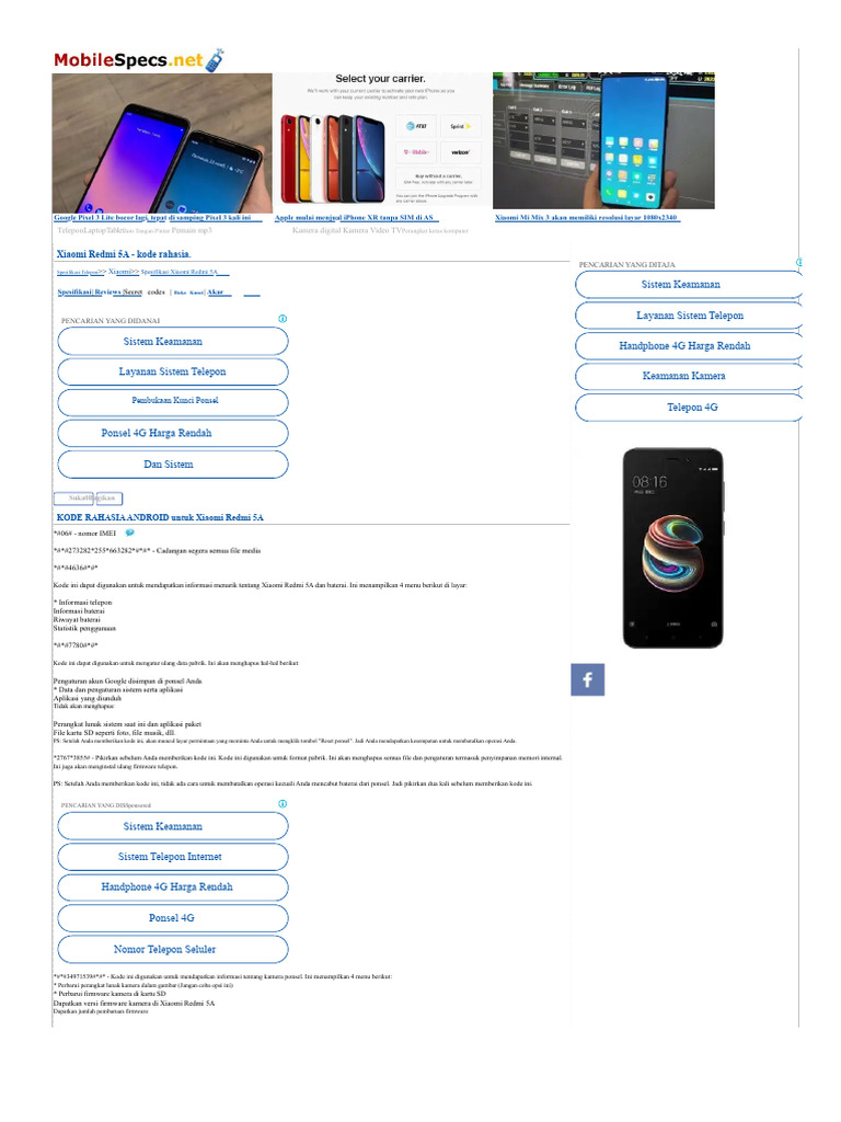 Kode Rahasia Xiaomi Redmi 5A Terlengkap | PDF