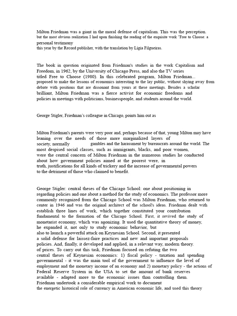 Milton Friedman: Capitalism's Advocate | PDF | Milton Friedman ...