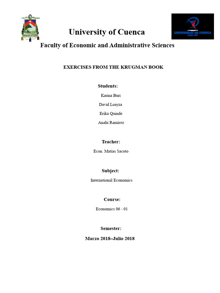 International Economics Exercises 2018 | PDF | Tariff | Free Trade
