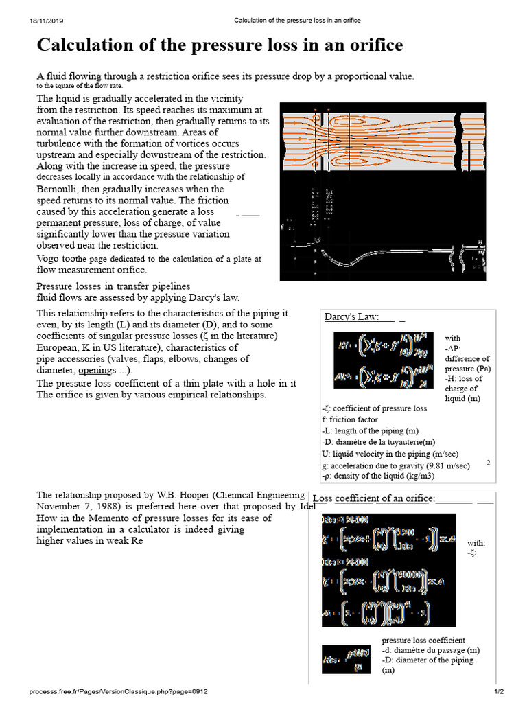 Calculation of The Pressure Loss in An Orifice | PDF | Flow Measurement ...