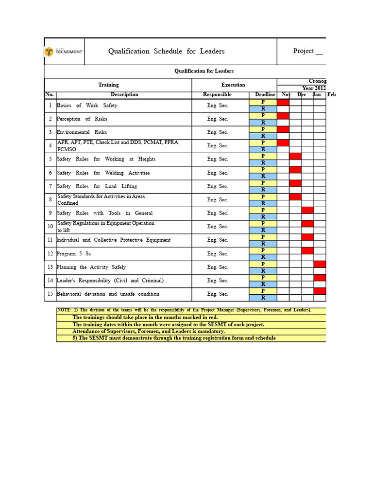 Training Schedule For Leaders | PDF | Occupational Safety And Health ...