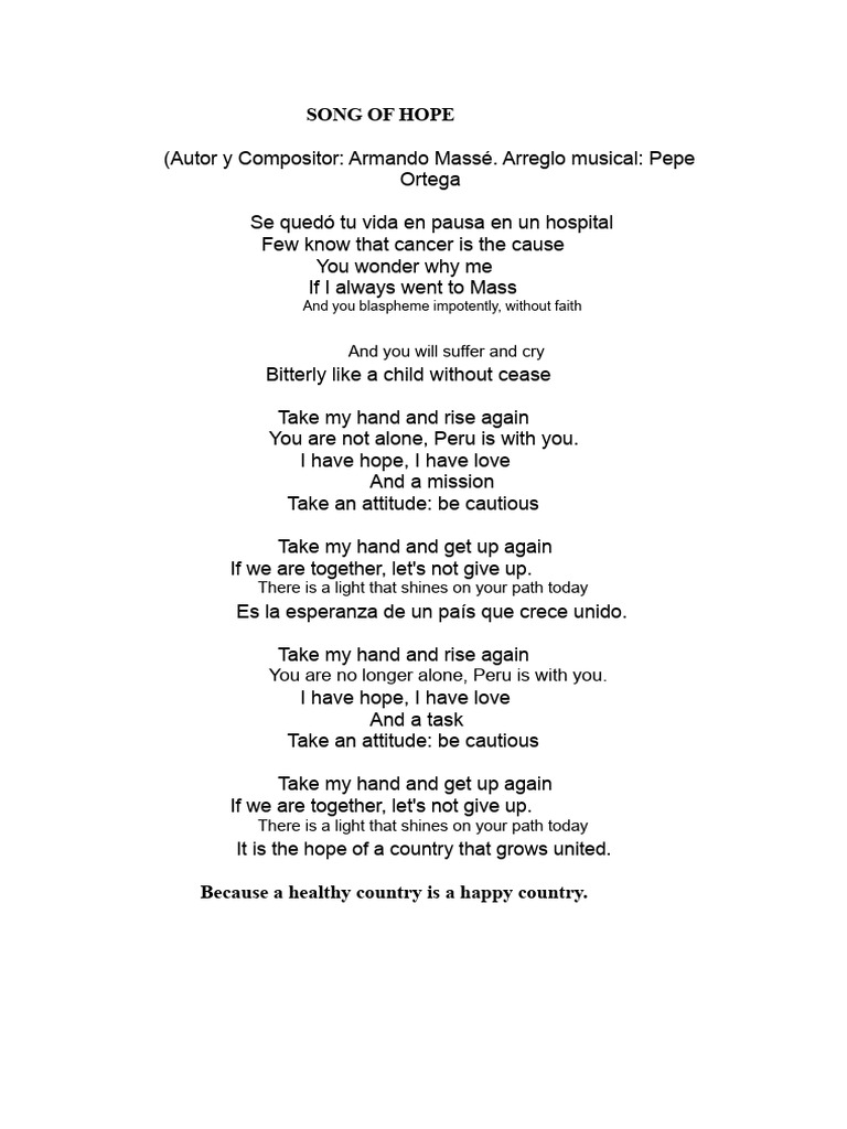 SONG OF HOPE (National Cancer Plan) Minsa - Apdayc | PDF
