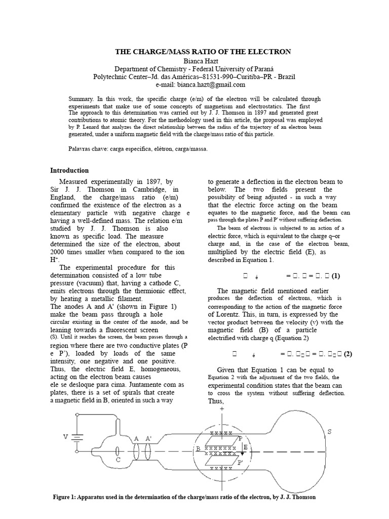 The Charge to Mass Ratio of the Electron | PDF | Electron | Electricity