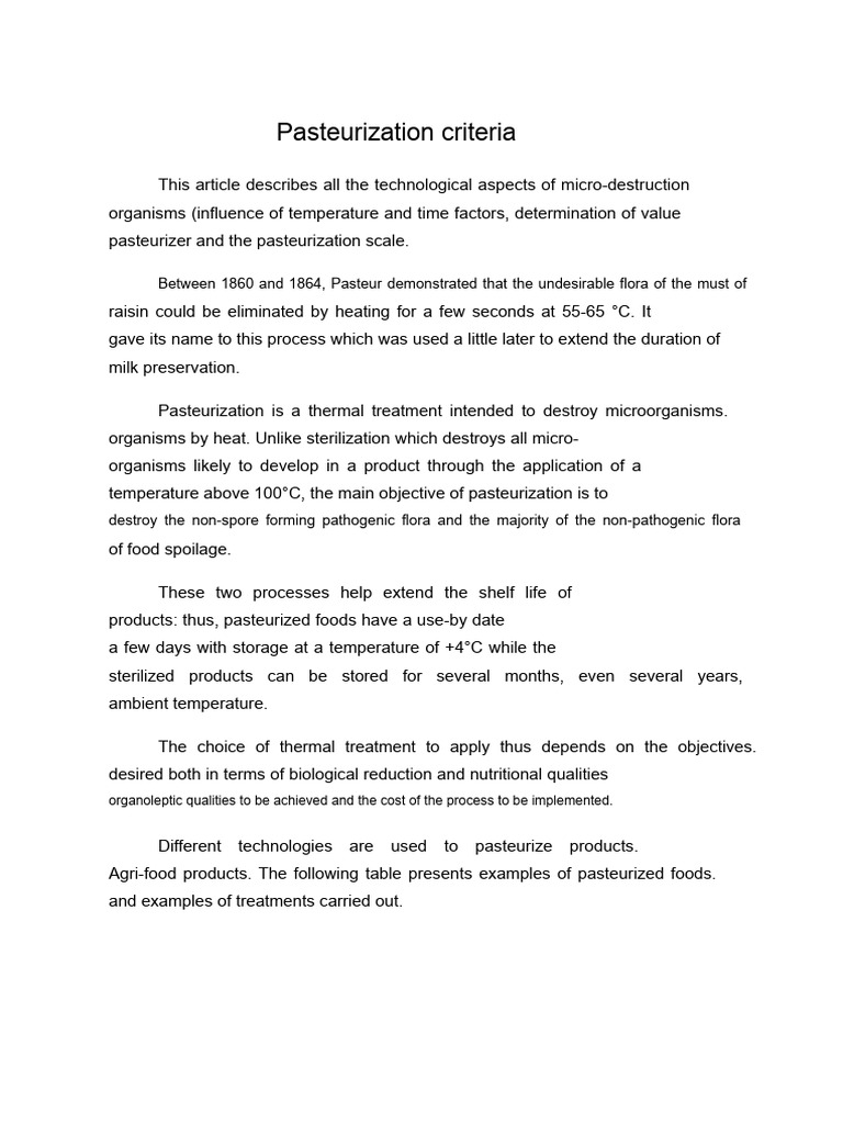 TD Pasteurization | PDF | Temperature | Food Preservation