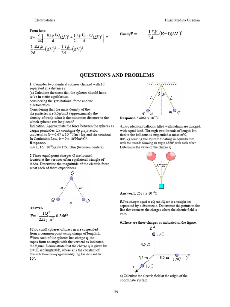 Work Assigned Unit I | PDF | Sphere | Electric Field
