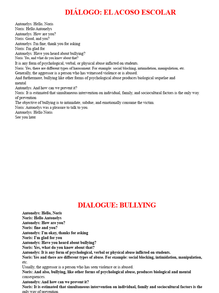 Dialogue The School Bullying | PDF