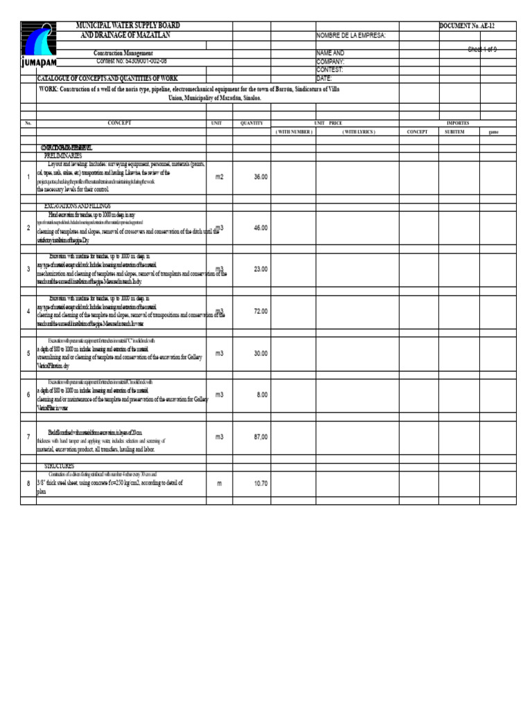 Mazatlán Noria Well Construction Details | PDF | Mains Electricity | Valve