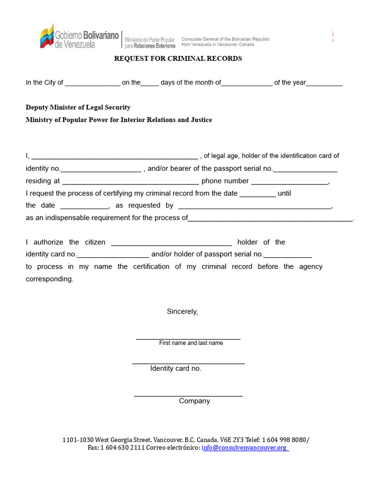 Letter of Request For Criminal Records | PDF