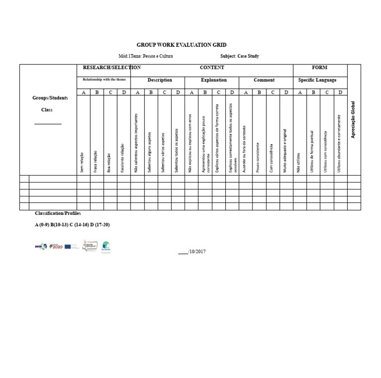 Group Work Evaluation Grid Template | PDF