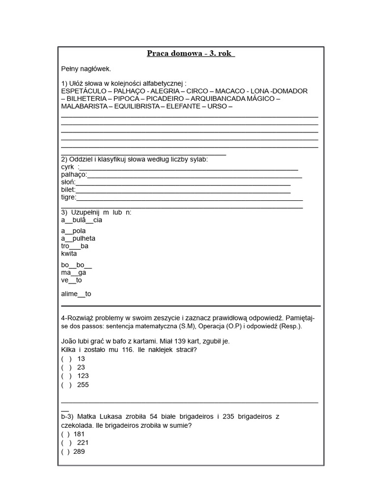 Praca Domowa Trzeci Rok | PDF