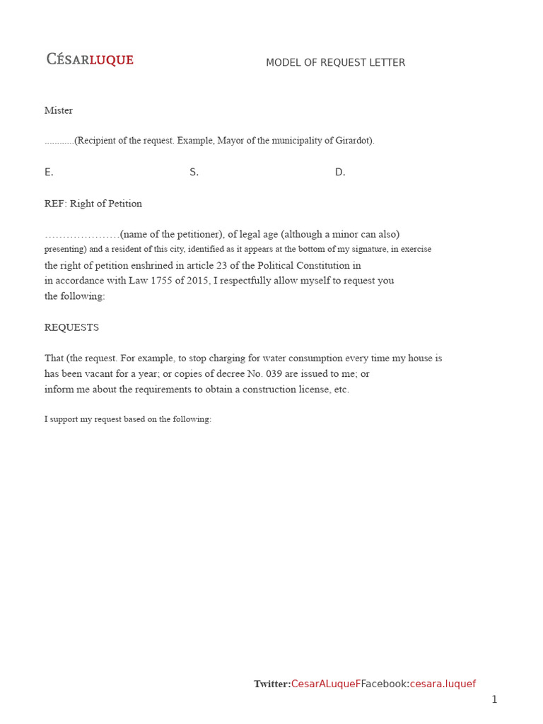Model of Written Petition | PDF | Justice | Crime & Violence