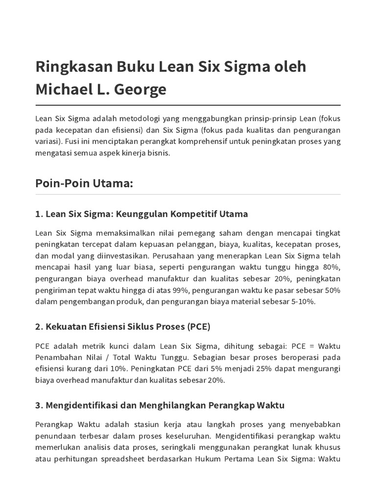Lean Six Sigma Summary | PDF