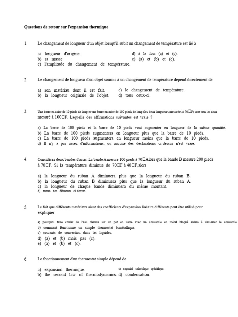 Questions de retour sur l'expansion thermique | PDF | Chaleur | Convection