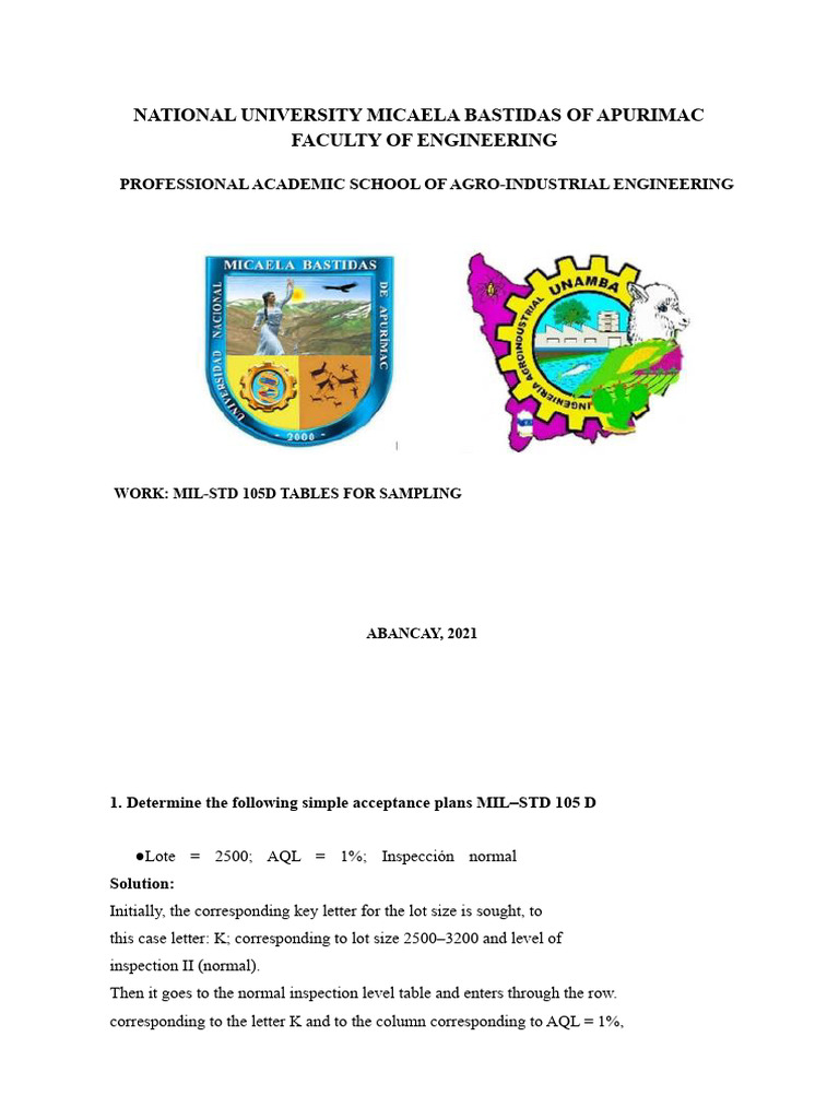 Task - MIL-STD 105D Sampling Tables (2) | PDF | Applied Mathematics ...