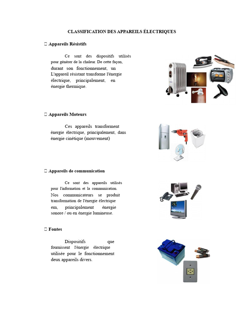 Texte - CLASSIFICATION DES APPAREILS ÉLECTRIQUES | PDF