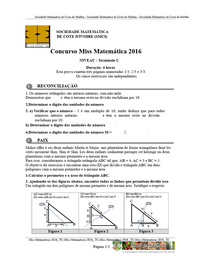 Concurso Miss Matemática 2016 Nível 3º Ano Do Ensino Médio C | PDF | Triângulo | Matemática