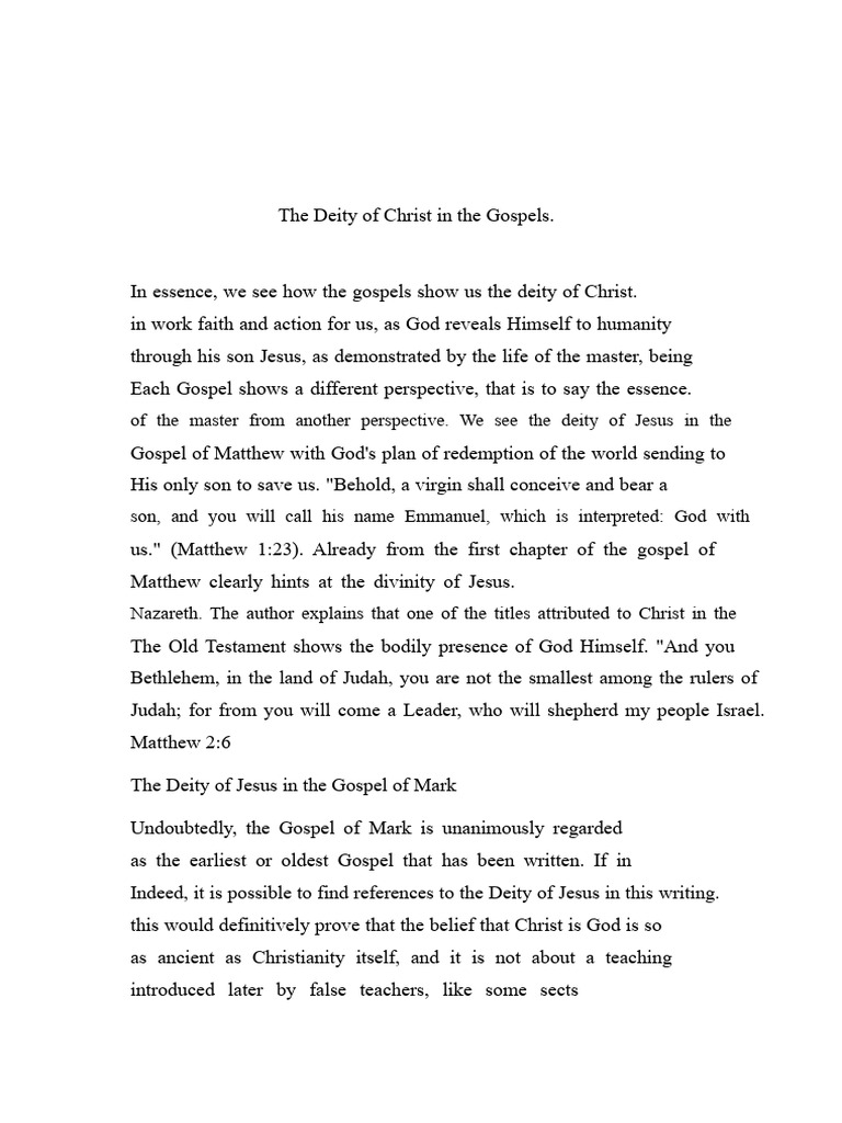 The Deity of Christ in The Gospels | PDF | Jesus | Christology