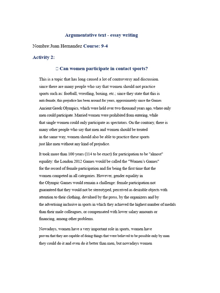 Argumentative Text Activity 2 | PDF | Sports | Aggression