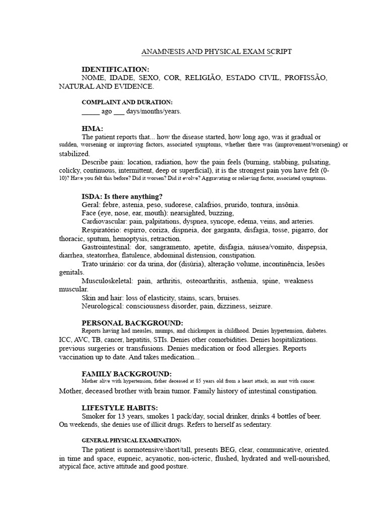 Anamnesis Script | PDF | Heart | Medicine