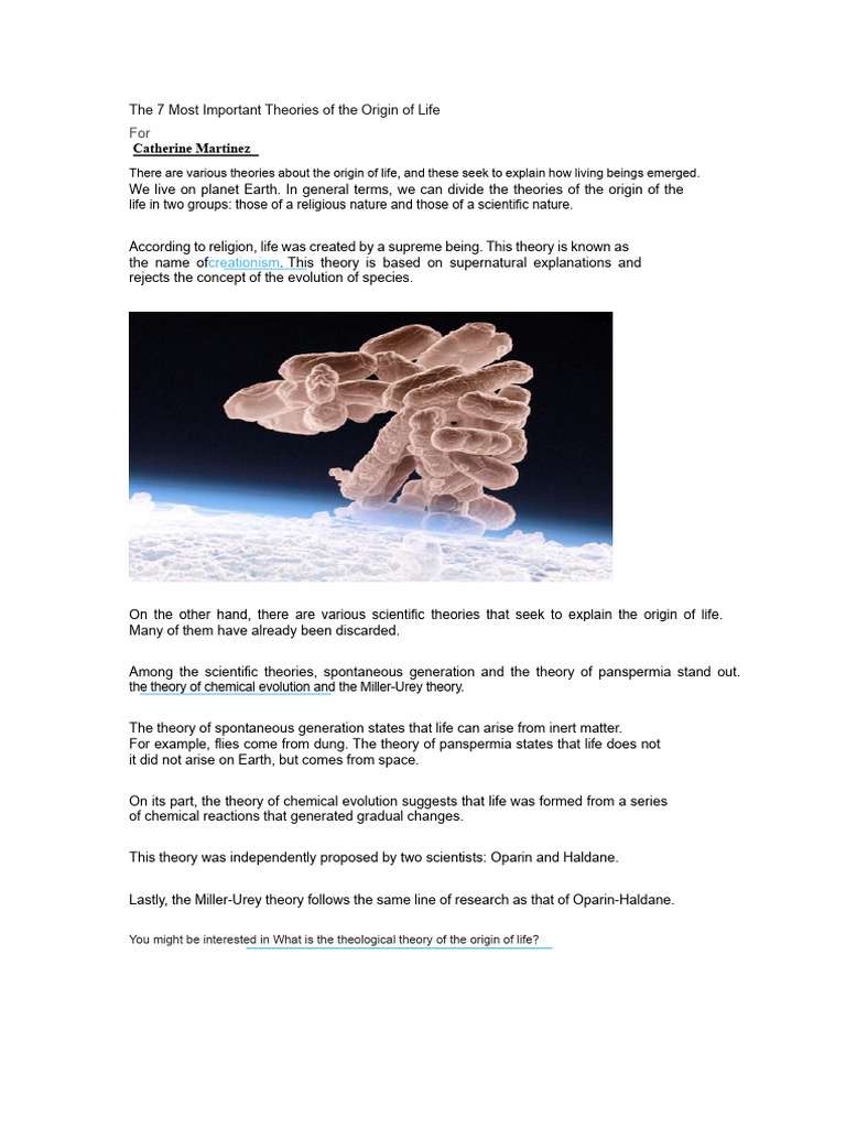 The 7 Most Important Theories of The Origin of Life | PDF | Abiogenesis ...