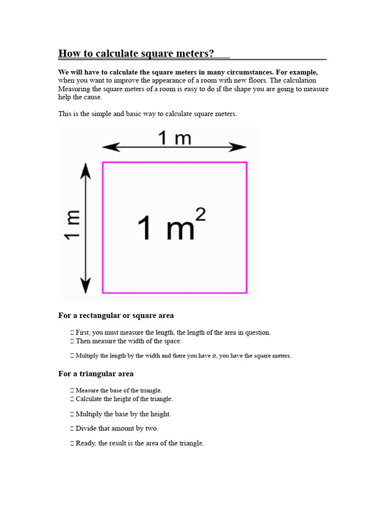 How to calculate square meters.doc | PDF | Area | Elementary Geometry