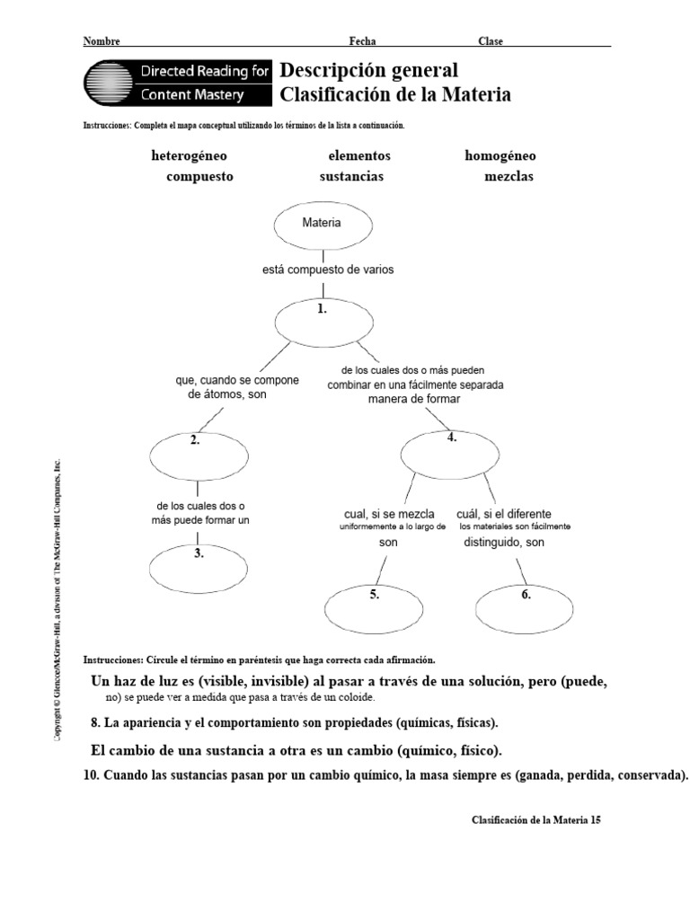 Lectura Dirigida Clasificación de la Materia Editable | PDF | Mezcla ...