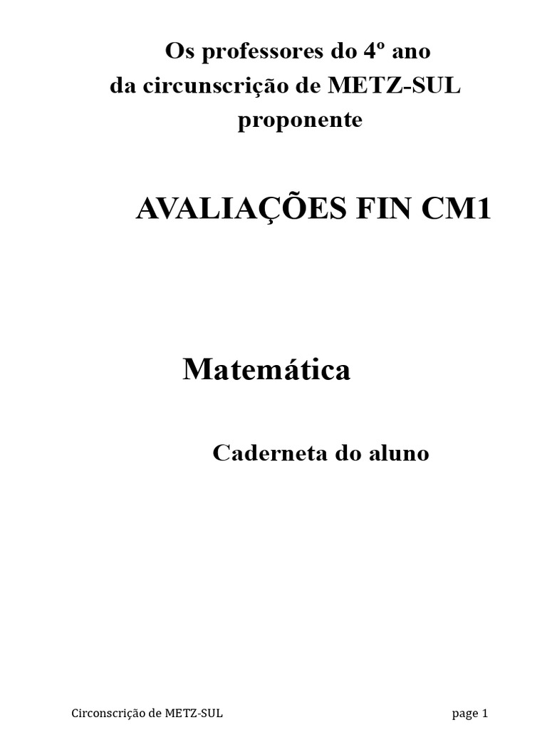 EVAL_fim_CM1_MATEMÁTICA_aluno | PDF | Matemática