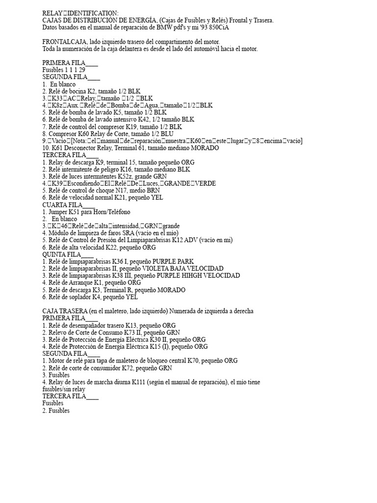 Relés y Fusibles E31 | PDF