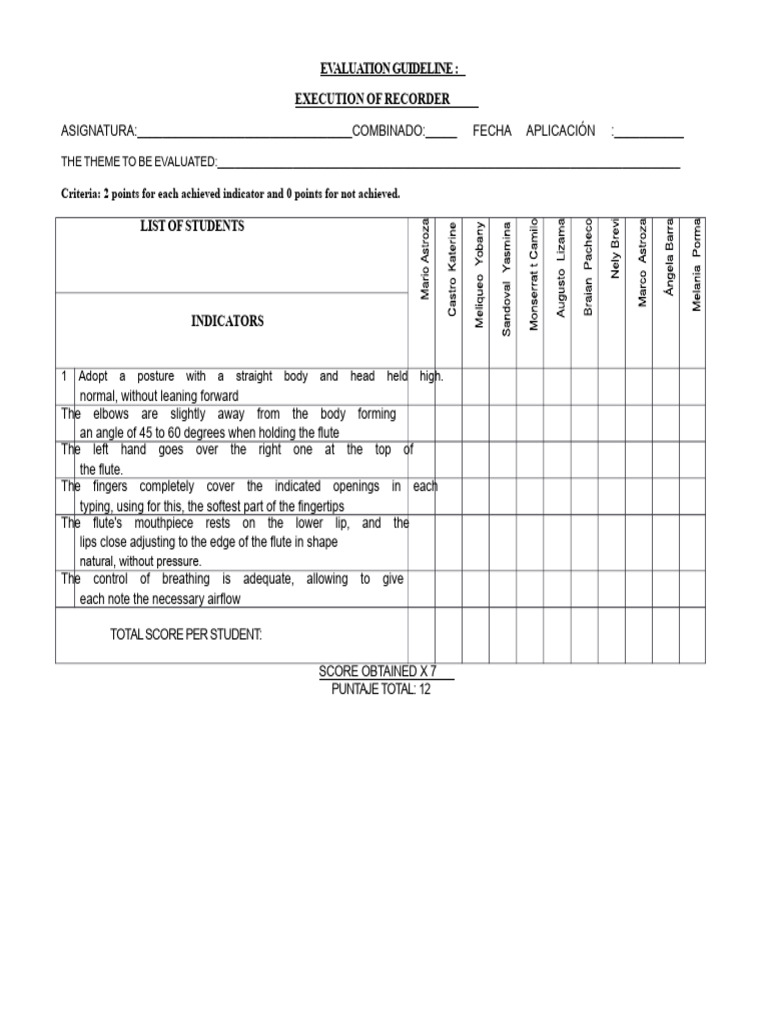 Evaluation Criteria | PDF | Recorder (Musical Instrument) | Evaluation