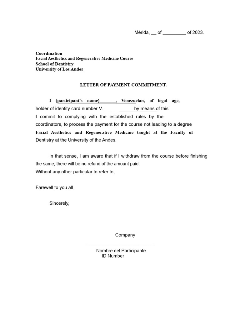 payment commitment letter template | PDF